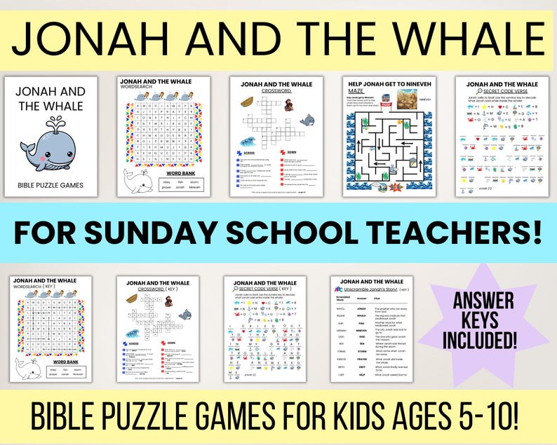 Jonah and the Whale Bible Class Puzzle Pack - Sunday School Printable ...