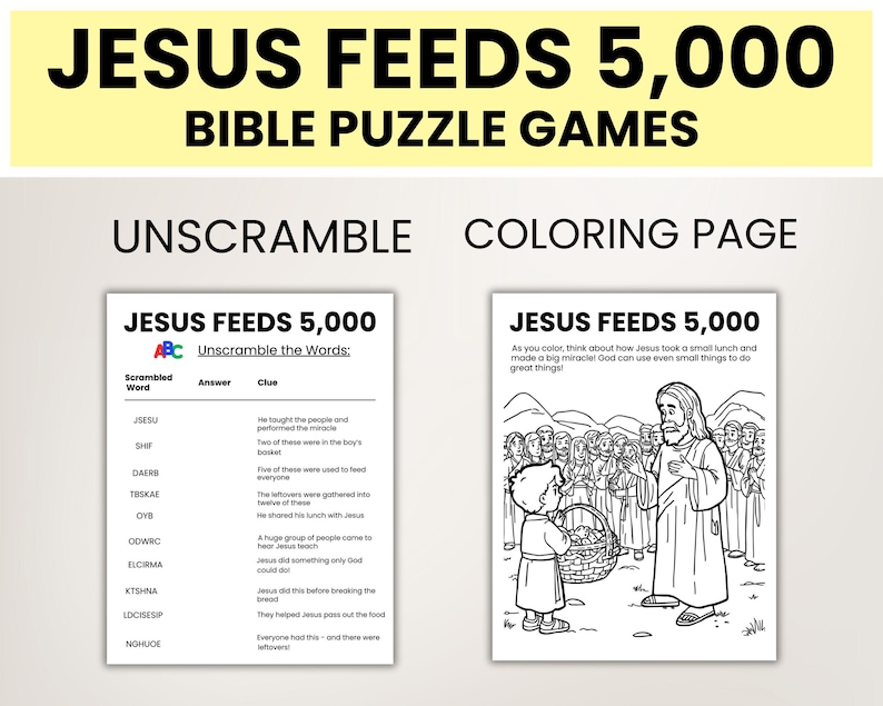Jesus Feeds 5,000 Sunday School Printable Lesson - Bible Puzzle Games ...