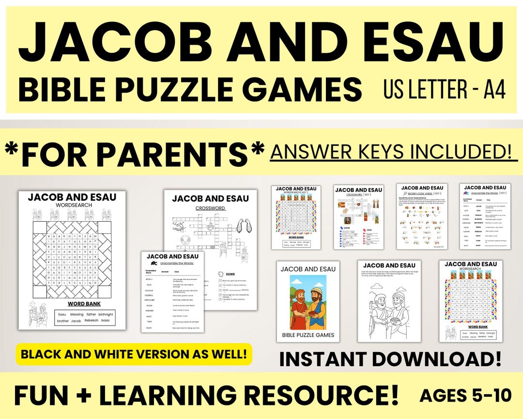 Jacob and Esau Bible Puzzle Games for Kids Ages 5-10 - Bible Activity ...