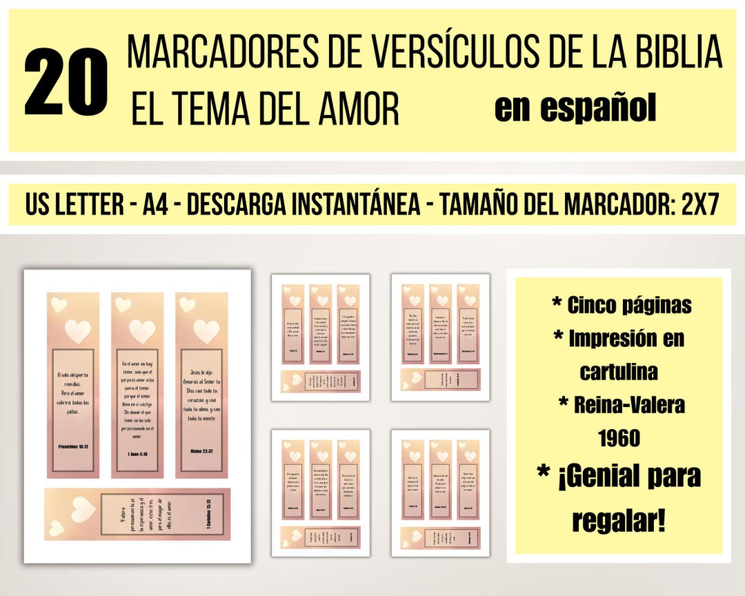 Spanish Bible Verse Bookmarks PDF on Love, Reina Valera 1960, Christian ...