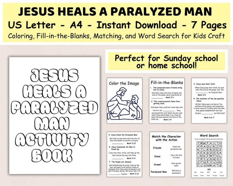 Jesus Heals a Paralyzed Man - KJV Bible Story Coloring, Fill in the ...