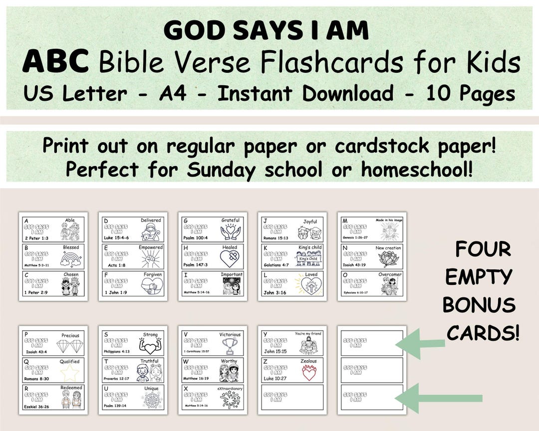 God Says I Am, ABC Bible Verses Flash Cards for Kids, Sunday School and ...