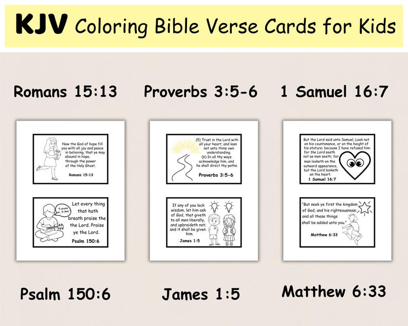 KJV Bible Verse Coloring Cards for Kids, Sunday School & Homeschool ...