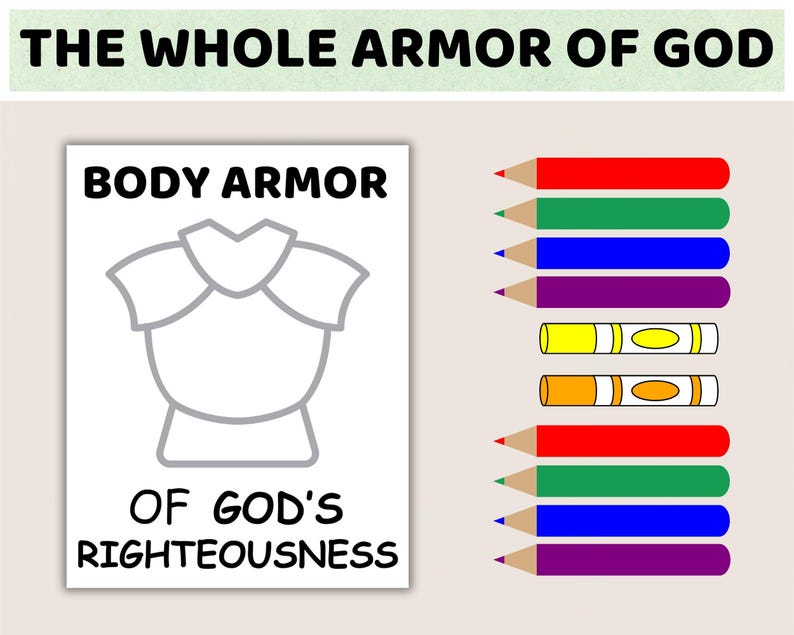 Armor of God Kids Craft Printable Coloring Pages, Bible Craft for ...