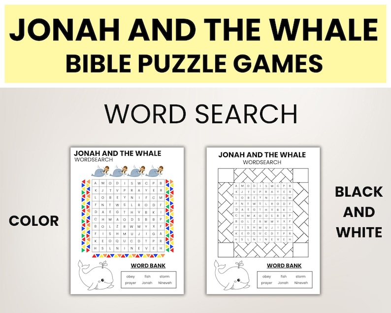 Jonah and the Whale Bible Class Puzzle Pack - Sunday School Printable ...