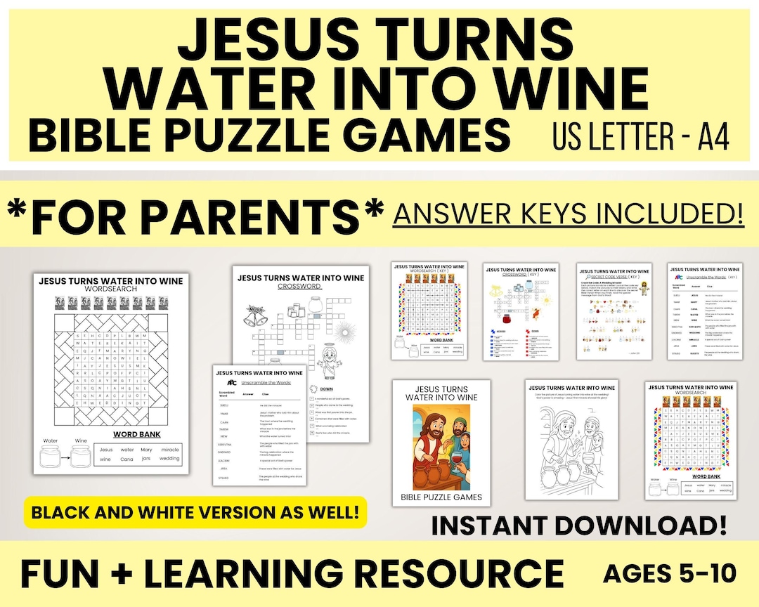 Jesus Turns Water Into Wine Bible Puzzle Games for Kids - Christian ...