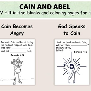 Cain and Abel, Fill in the Blanks & Coloring Pages for Kids, Sunday ...