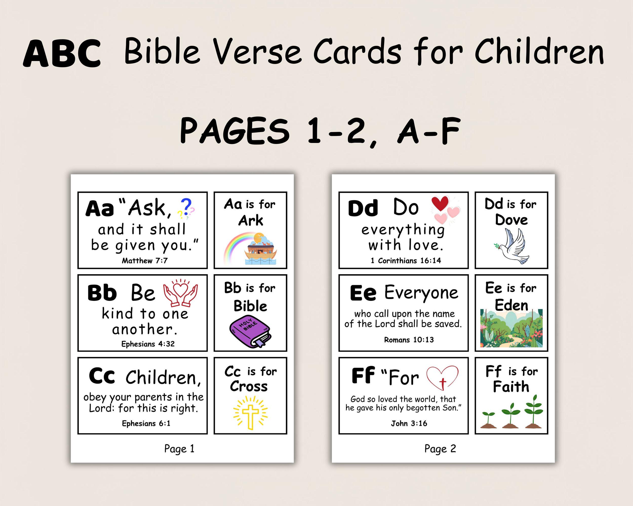ABC Bible Verse Cards for Children, Printable Download, Christian ...
