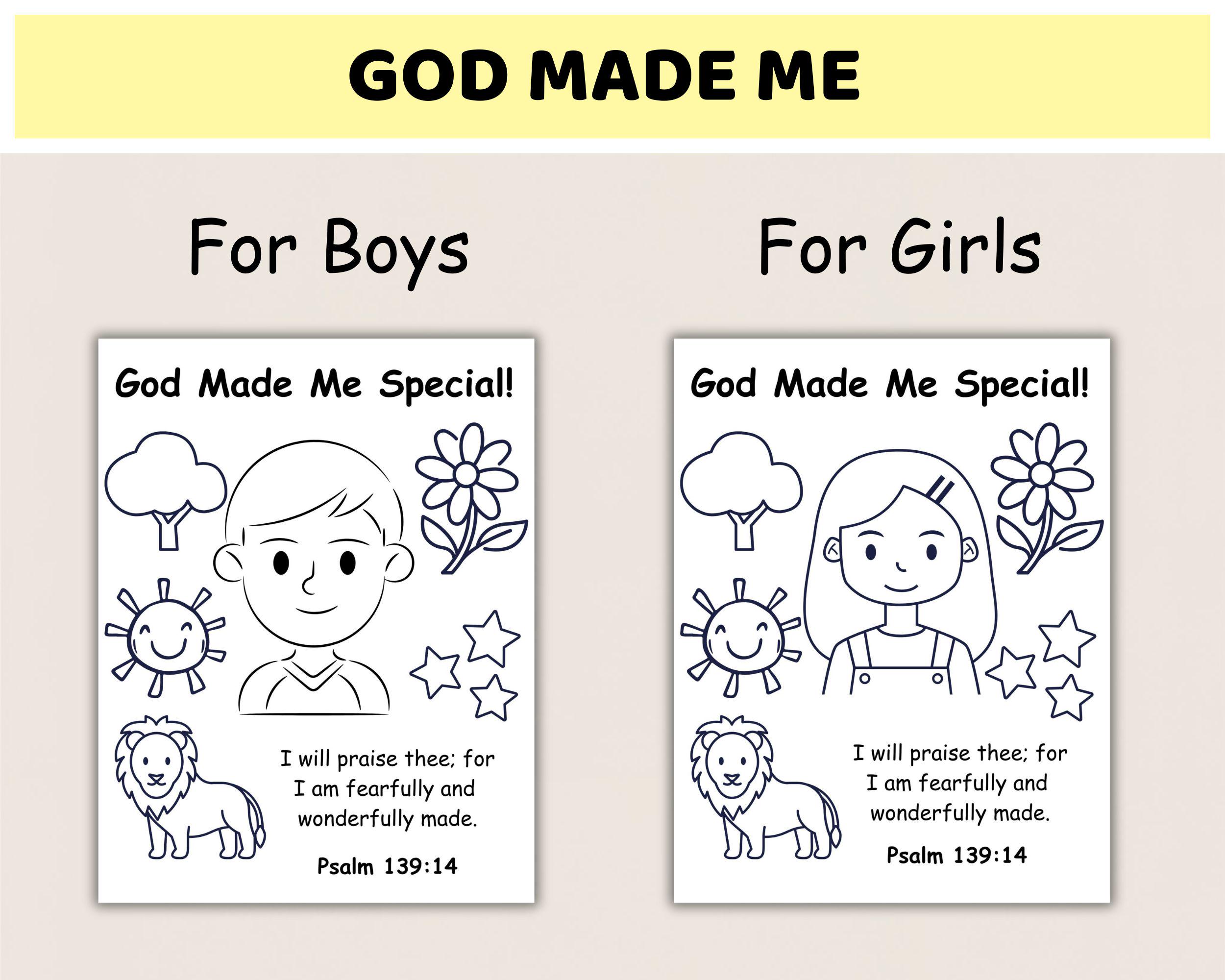 God Made Me Coloring Pages, Fill in the Blanks and Word Search ...