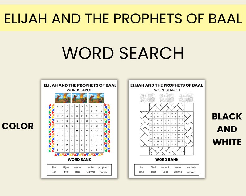 Elijah and the Prophets of Baal Homeschool Bible Worksheets - Kids ...