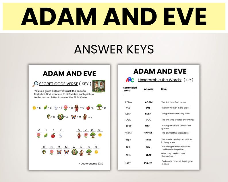 Adam and Eve Bible Printable for Homeschool - Christian Learning Games ...