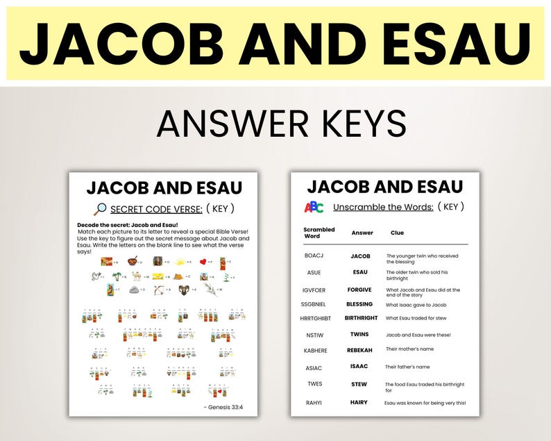 Jacob and Esau Bible Lesson Games for Sunday School - Bible Worksheets ...