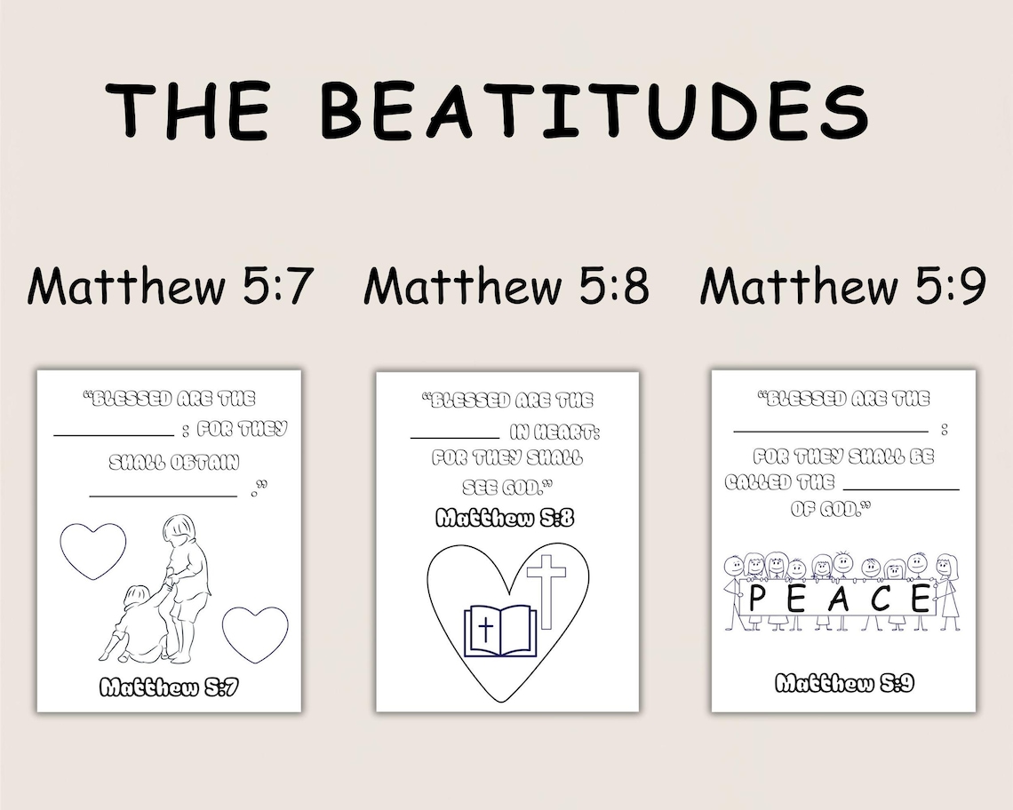 KJV Beatitudes Coloring Pages for Kids, Fill in the Blanks, Sunday ...