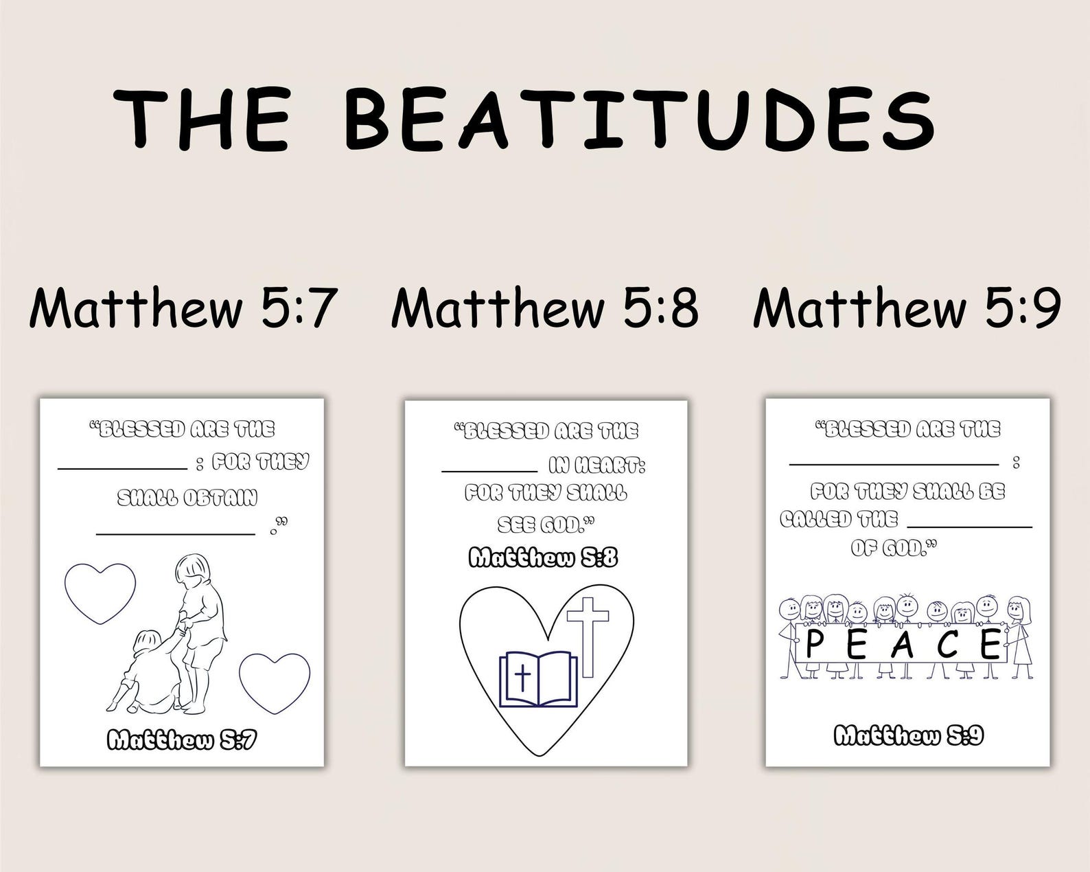 KJV Beatitudes Coloring Pages for Kids, Fill in the Blanks, Sunday ...