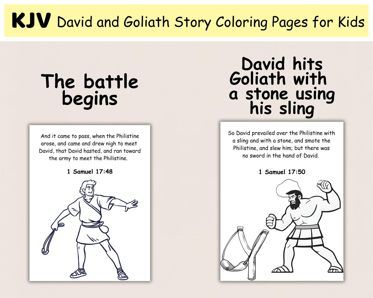 David and Goliath, KJV Coloring Pages for Kids, Bible Story Coloring ...
