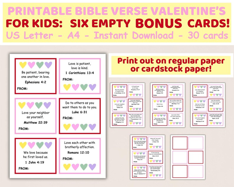 Bible Verse Valentine's Day Cards for Kids, Classroom Party Cards ...