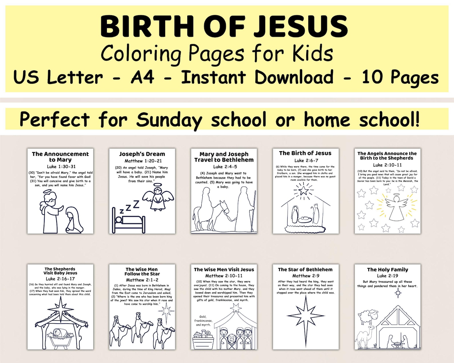 Birth of Jesus Christmas Story Coloring Pages - Christian Kids Art ...