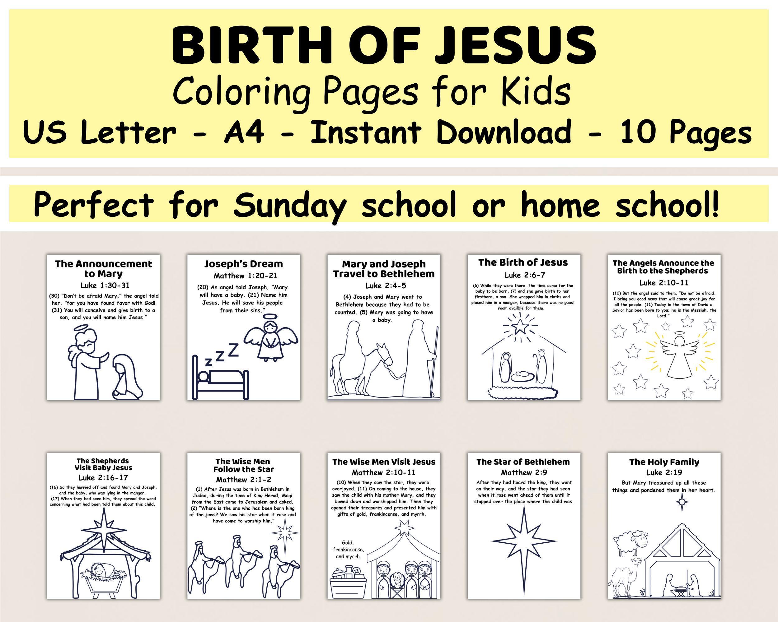 Birth of Jesus Christmas Story Coloring Pages - Christian Kids Art ...