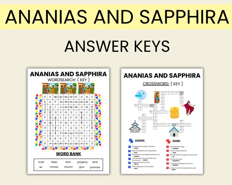 Ananias and Sapphira Bible Puzzle Games for Kids - Christian Activities ...