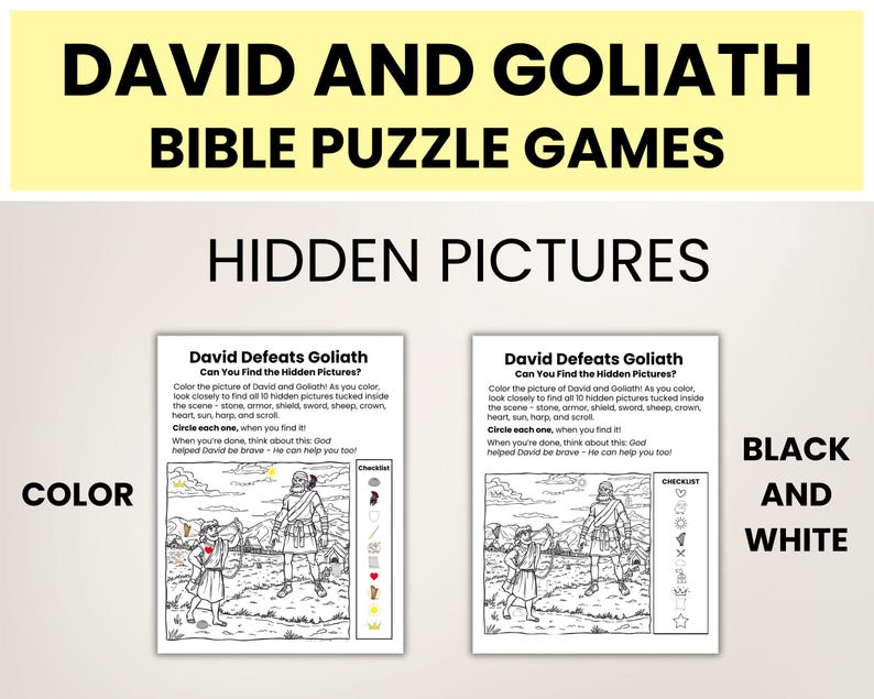 David and Goliath Puzzle Game Pack for Kids - Bible Story Activity for ...