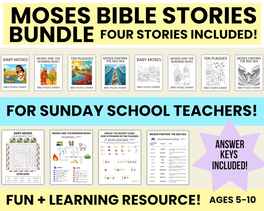 Moses Bible Stories Puzzle Games Bundle for Sunday School - Birth of ...