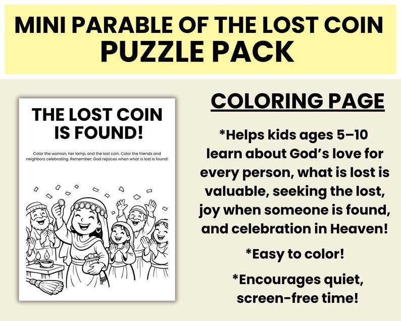 Parable of the Lost Coin Activity Pack for Kids - Bible Story Word ...