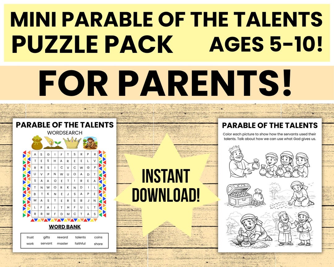 Parable of the Talents Activity for Kids - Bible Puzzle & Coloring ...