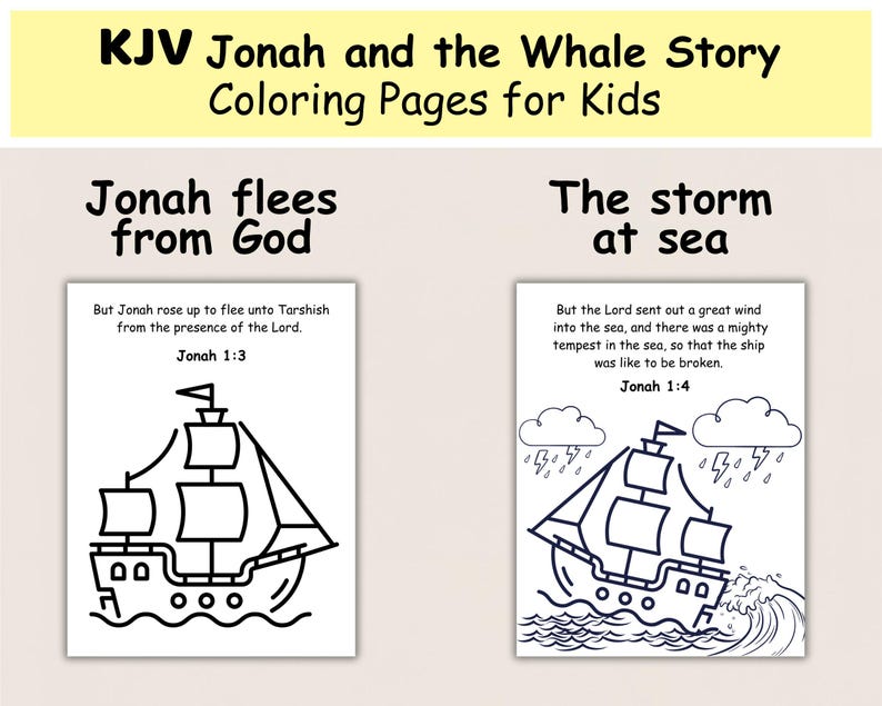Jonah and the Whale, KJV Coloring Pages for Kids, Sunday School ...
