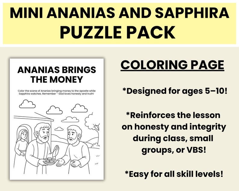 Ananias and Sapphira Bible Puzzle Games for Kids - Honesty Lesson ...