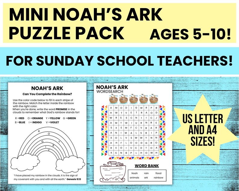 Noah's Ark Bible Activity for Kids - Sunday School Puzzle, Word Search ...
