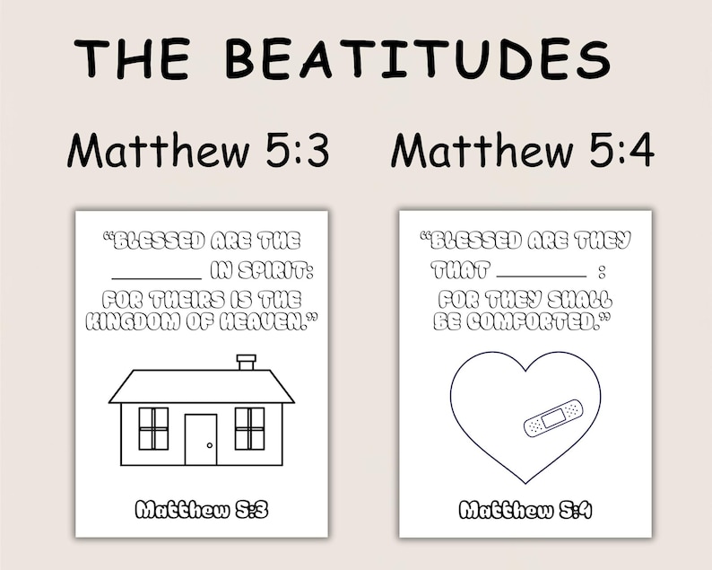 KJV Beatitudes Coloring Pages for Kids, Fill in the Blanks, Sunday ...