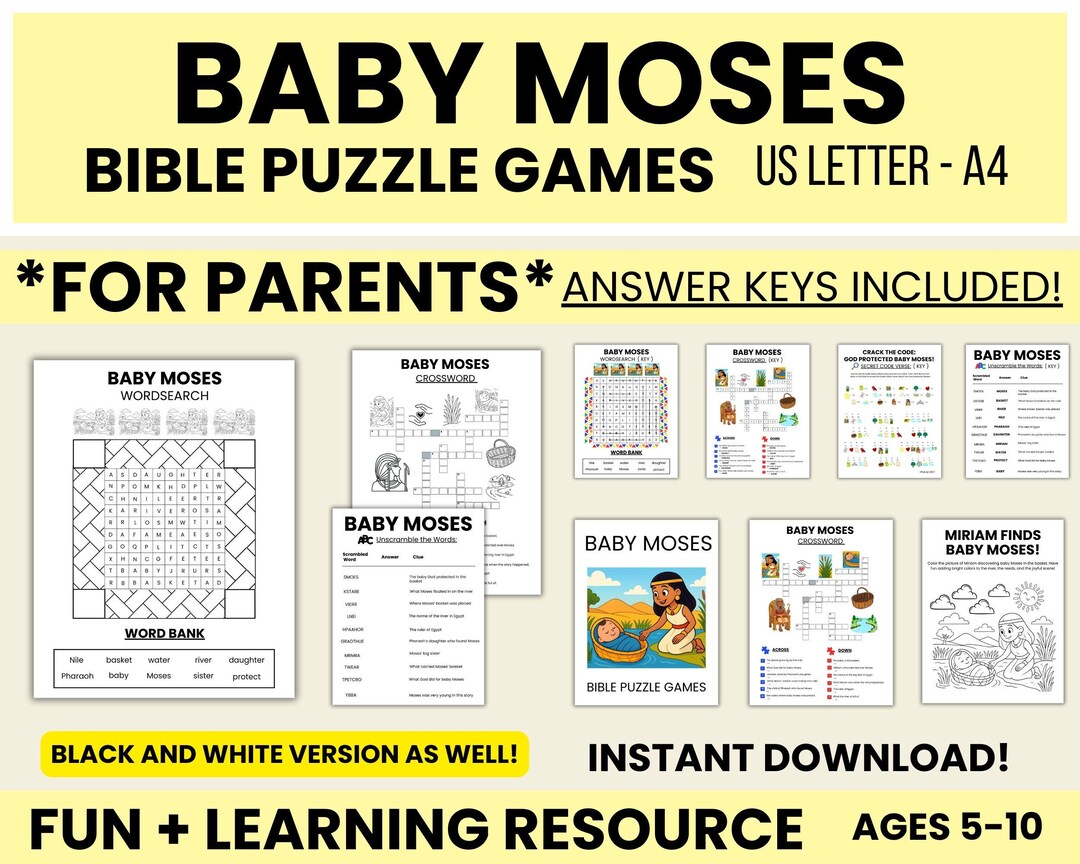 Baby Moses Bible Puzzle Games for Kids - Bible Activities Ages 5-10 ...