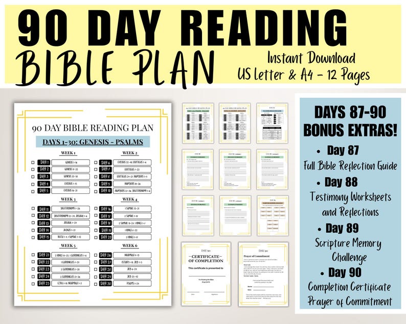 90 Day Bible Reading Plan PDF - Printable Bible Study Tool, Church ...