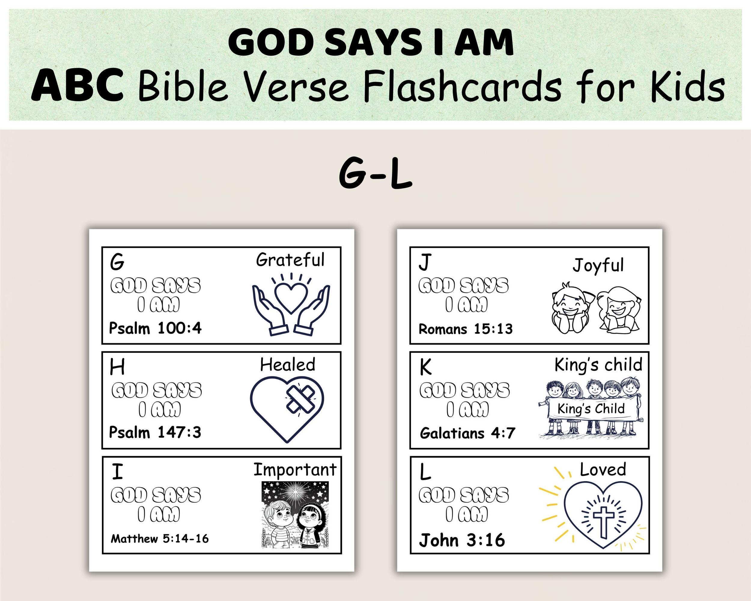 God Says I Am, ABC Bible Verses Flash Cards for Kids, Sunday School and ...