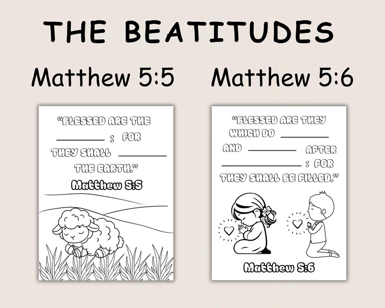 KJV Beatitudes Coloring Pages for Kids, Fill in the Blanks, Sunday ...