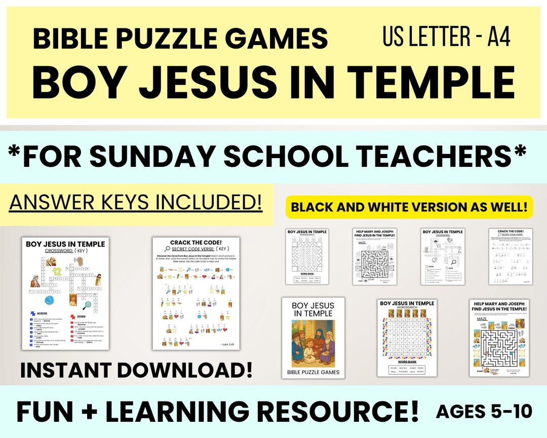 Boy Jesus in Temple Bible Puzzle Games - Sunday School Activity Pack ...