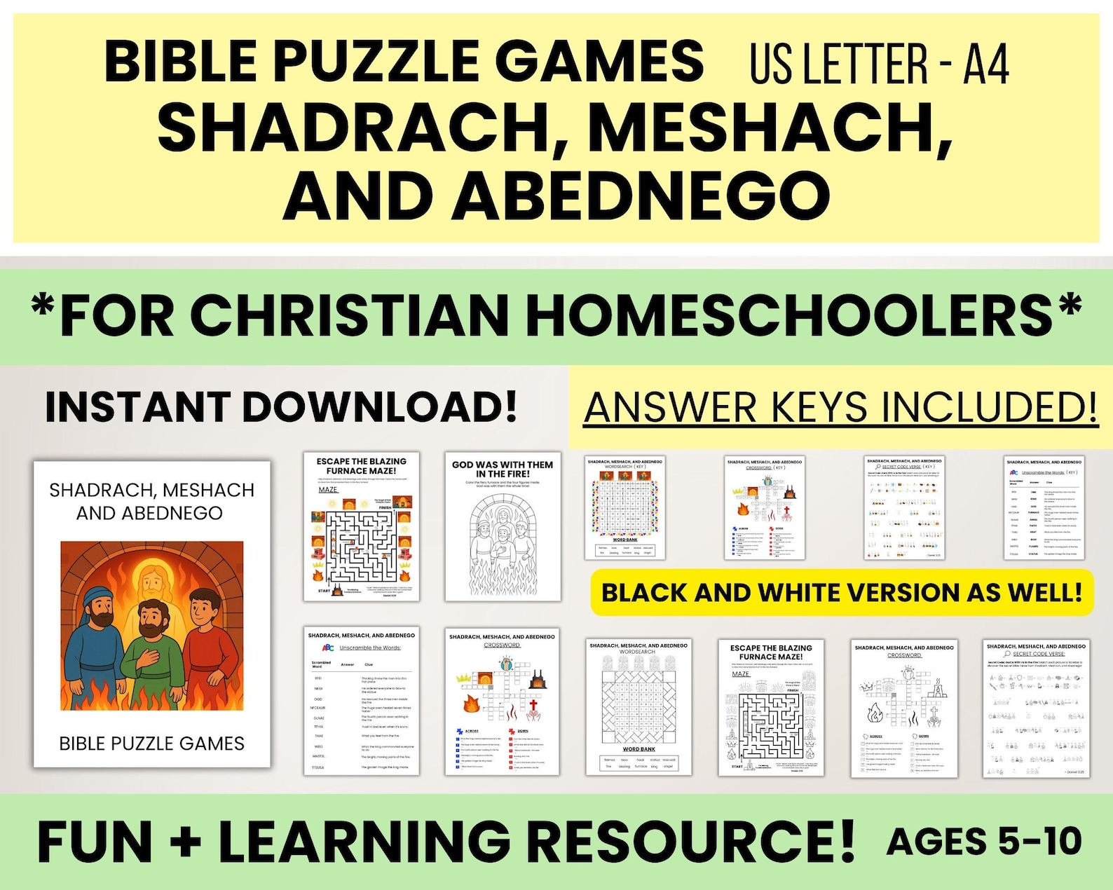 Shadrach Meshach and Abednego Homeschool Bible Activities - Fiery ...