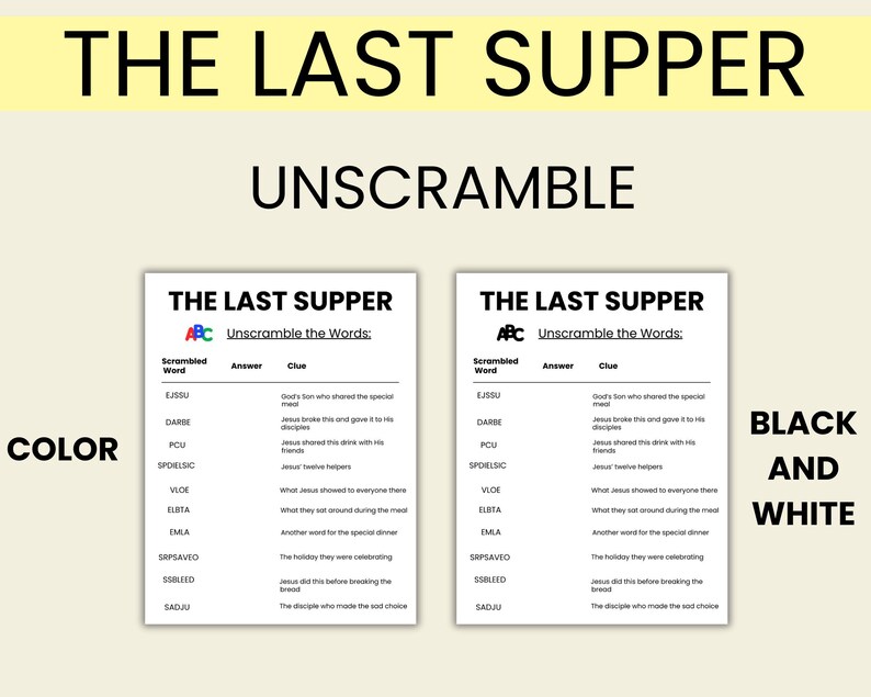 The Last Supper Bible Puzzle Games for Sunday School - Kids Activity ...