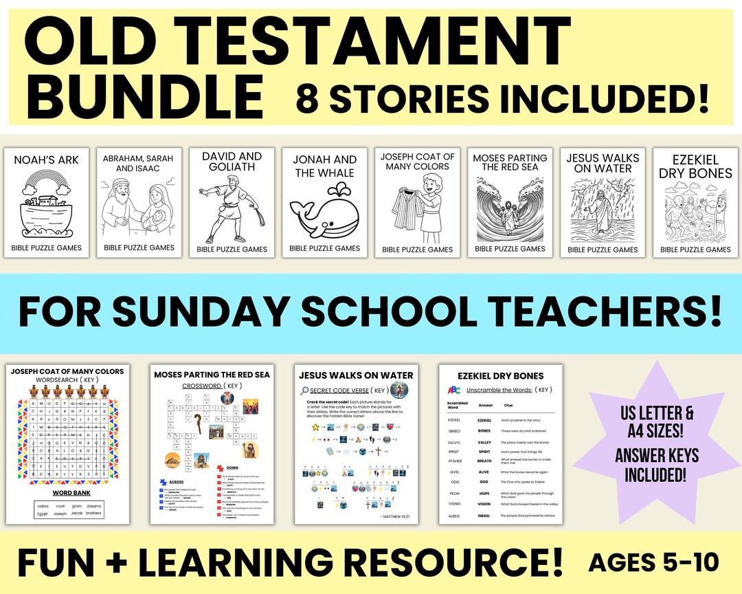 Sunday School Bible Activity Bundle - Old Testament Puzzle Worksheets ...