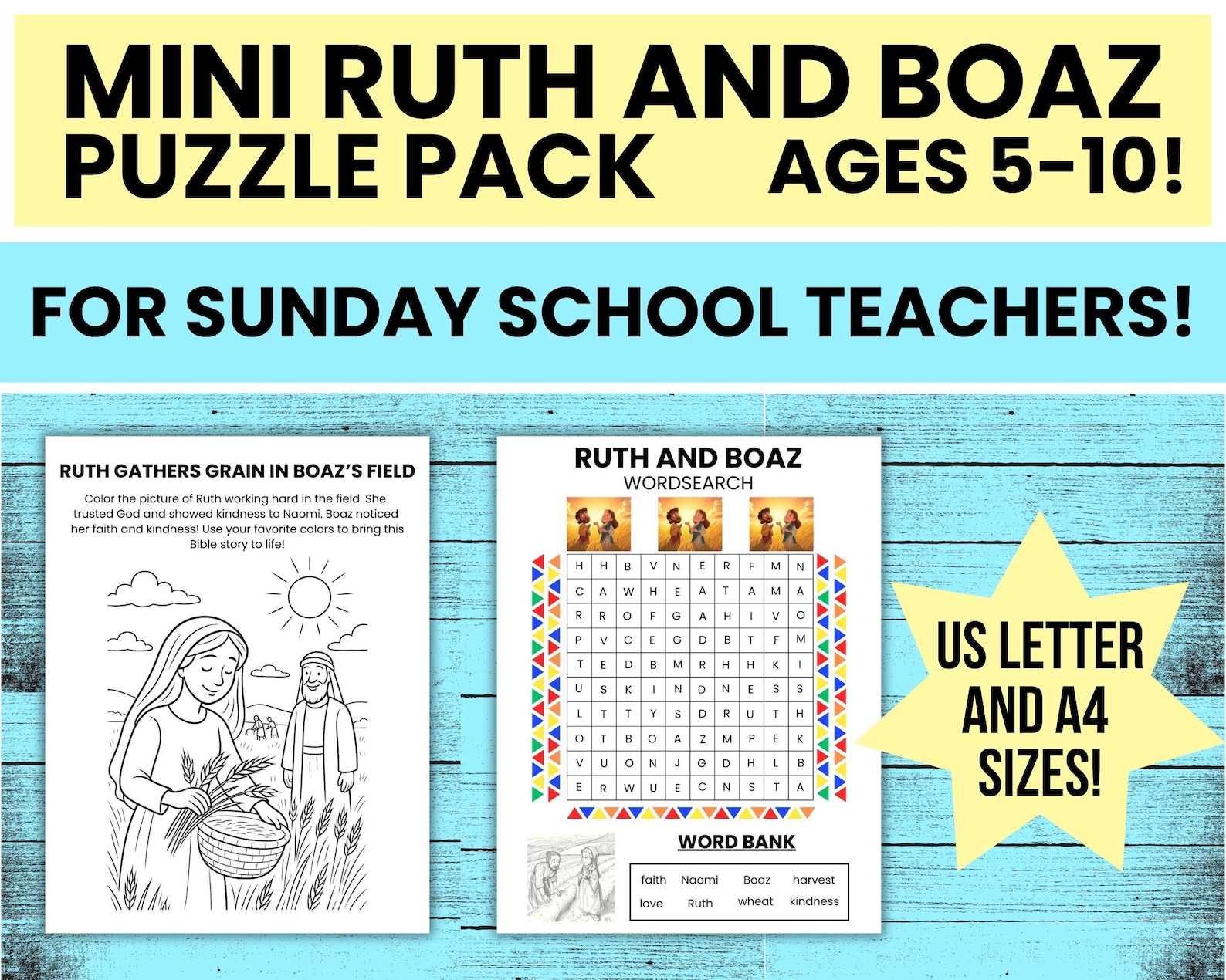 Ruth and Boaz Bible Puzzle Pack - Sunday School Activity for Kids ...