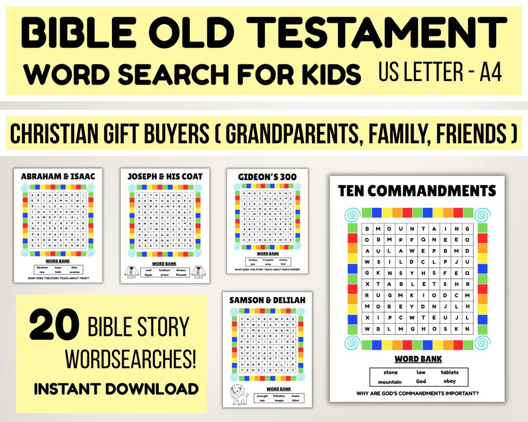 Bible Old Testament Word Search for Kids - 20 Bible Story Puzzles and ...