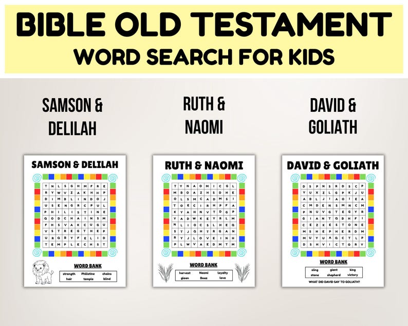 Bible Old Testament Word Search for Kids - 20 Bible Story Puzzles and ...