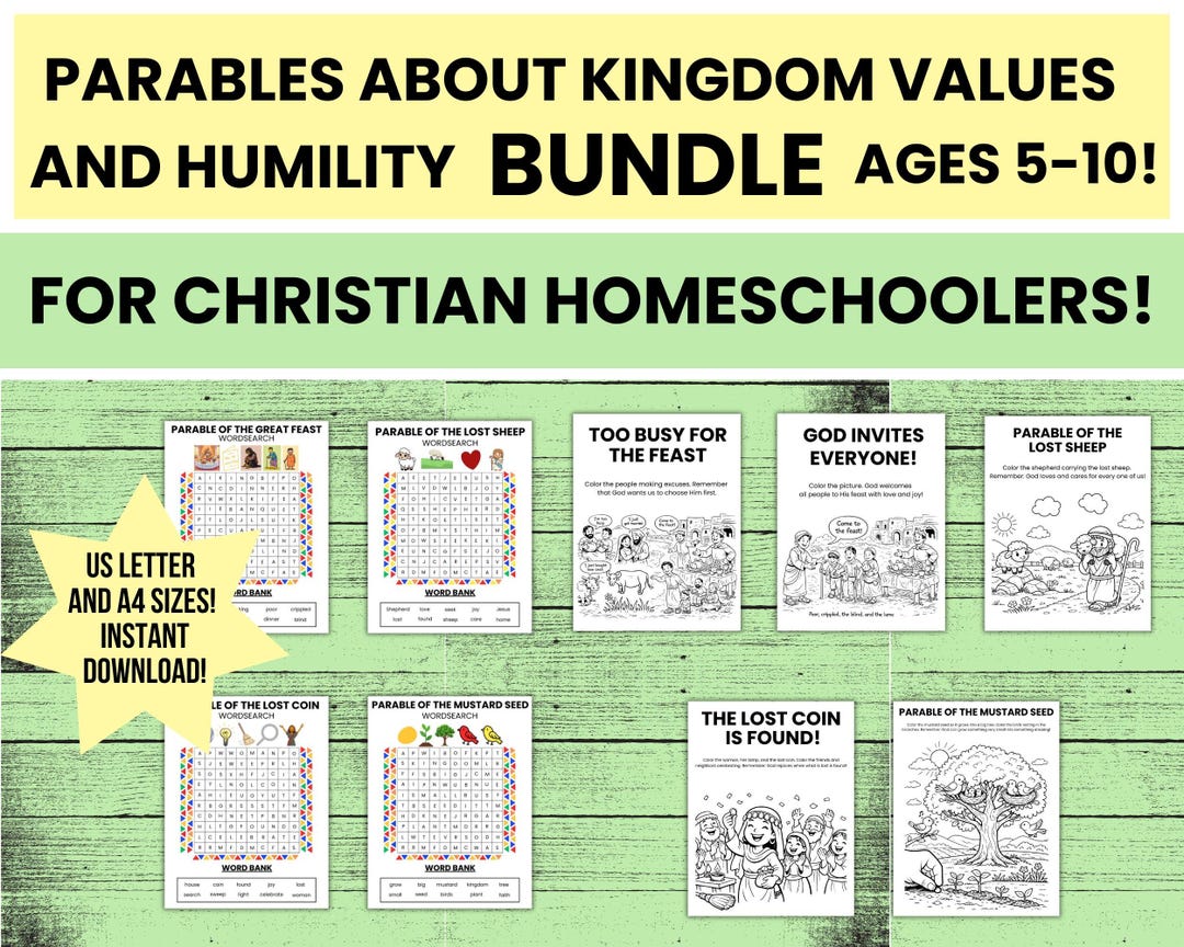 Bible Parables Puzzle Pack for Homeschool - Kingdom Values & Humility ...