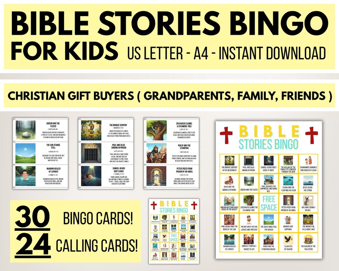 Bible Stories Bingo Game for Kids - Christian Gift Printable for ...