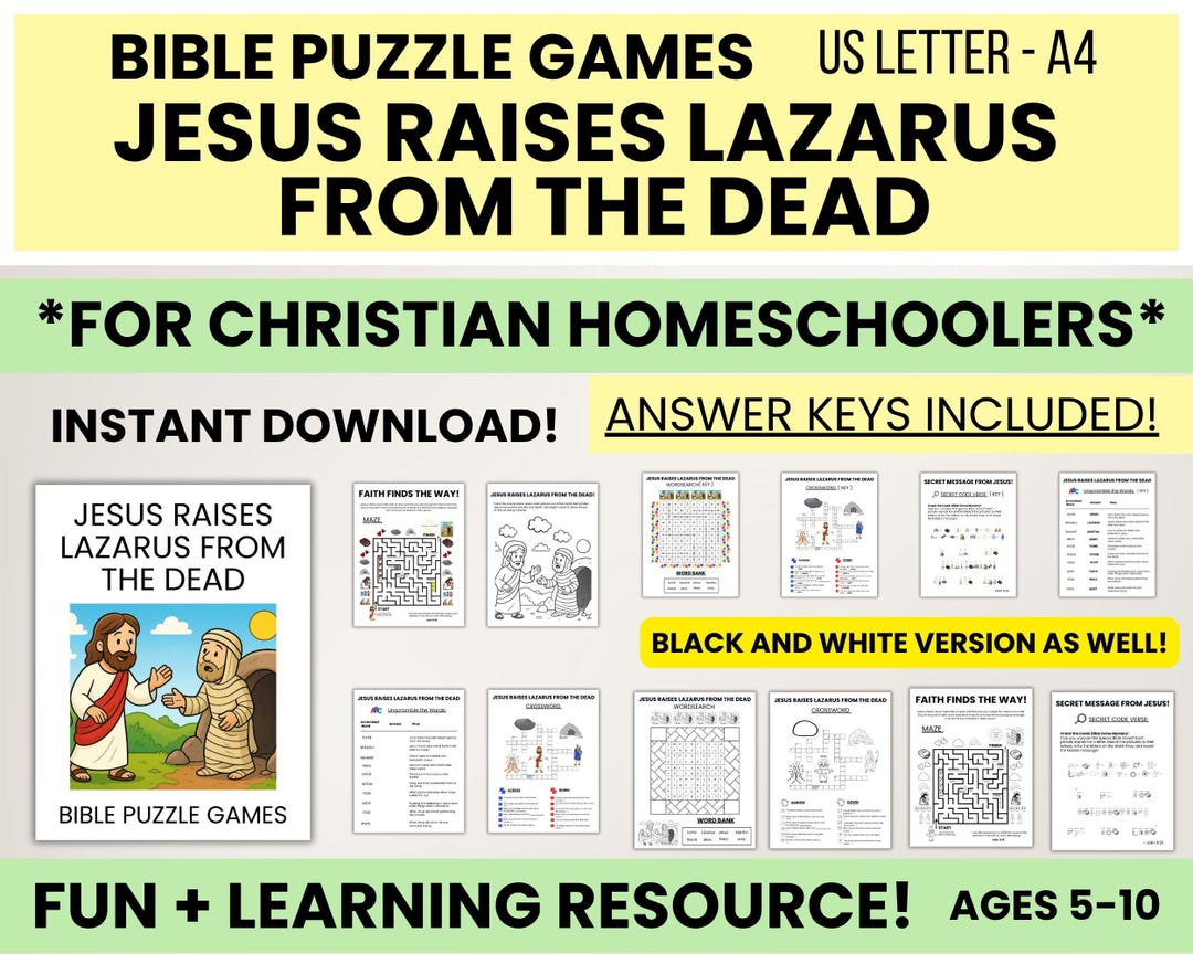 Christian Homeschool Printable Bundle - Jesus Raises Lazarus From the ...