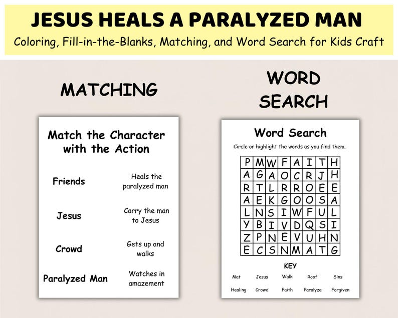 Jesus Heals a Paralyzed Man - KJV Bible Story Coloring, Fill in the ...