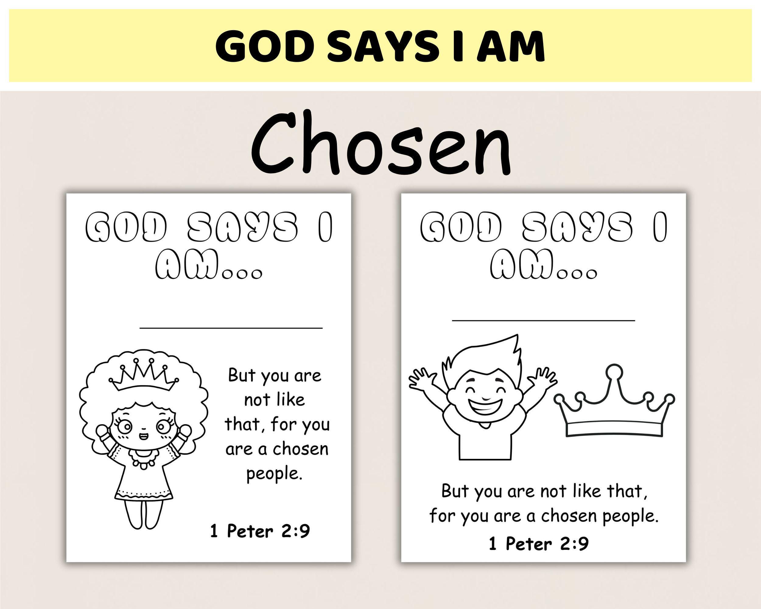 God Says I Am Coloring Craft for Kids - Fill in the Blanks Bible ...