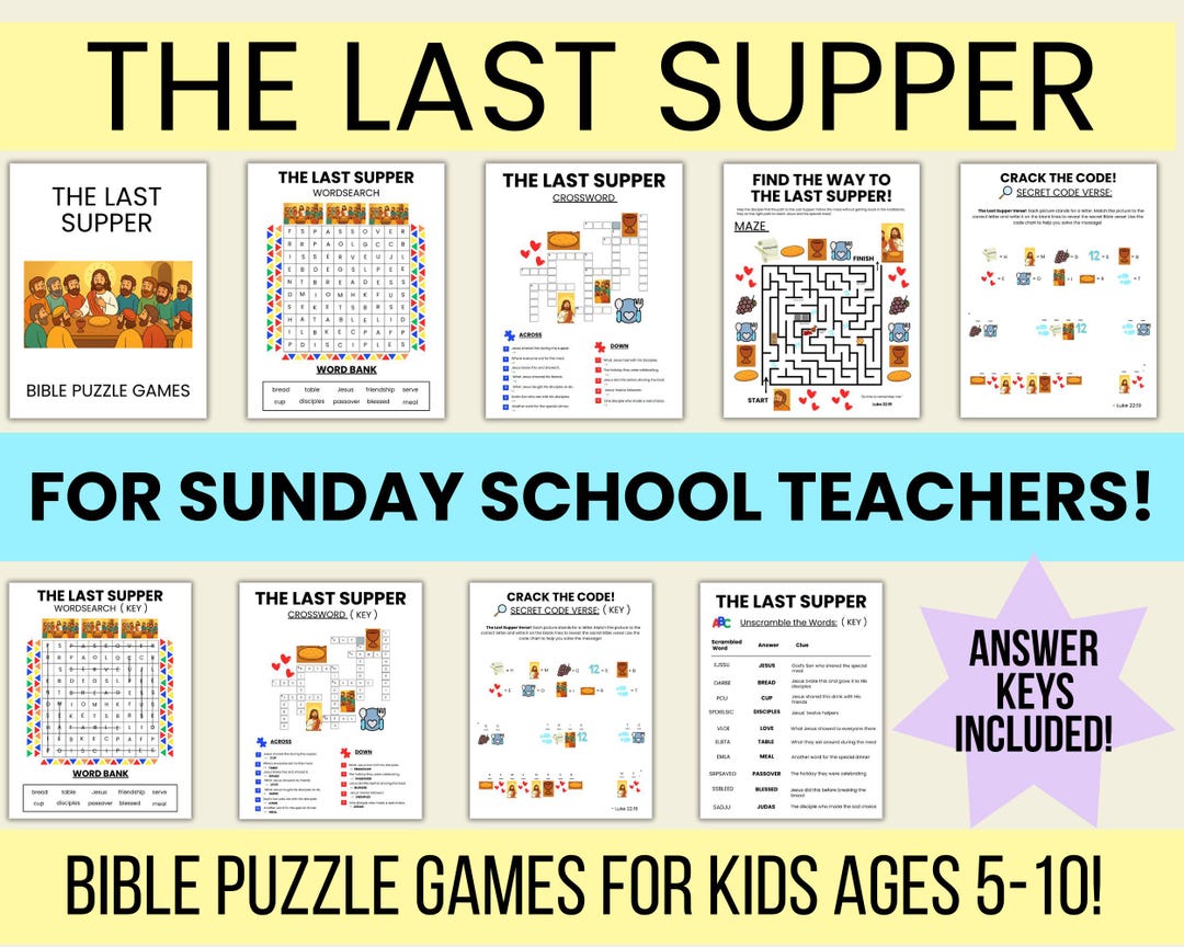 The Last Supper Bible Puzzle Games for Sunday School - Kids Activity ...
