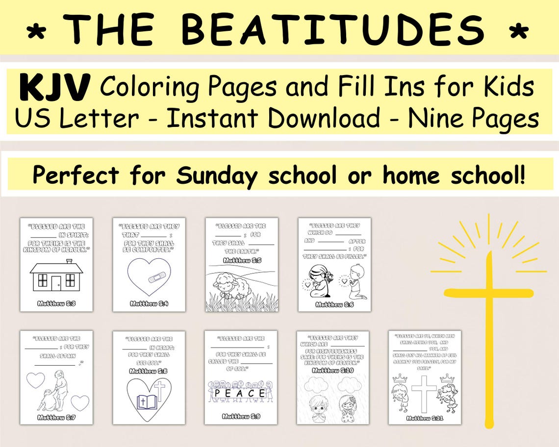 KJV Beatitudes Coloring Pages for Kids, Fill in the Blanks, Sunday ...