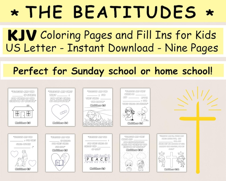 KJV Beatitudes Coloring Pages for Kids, Fill in the Blanks, Sunday ...